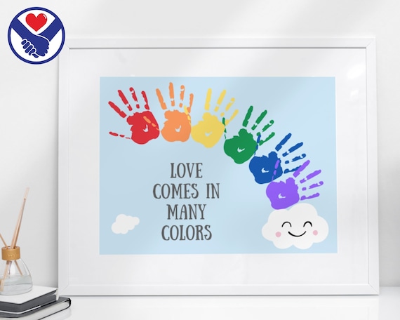 Love Comes in Many Colors Handprint Art Printable Love is | Etsy