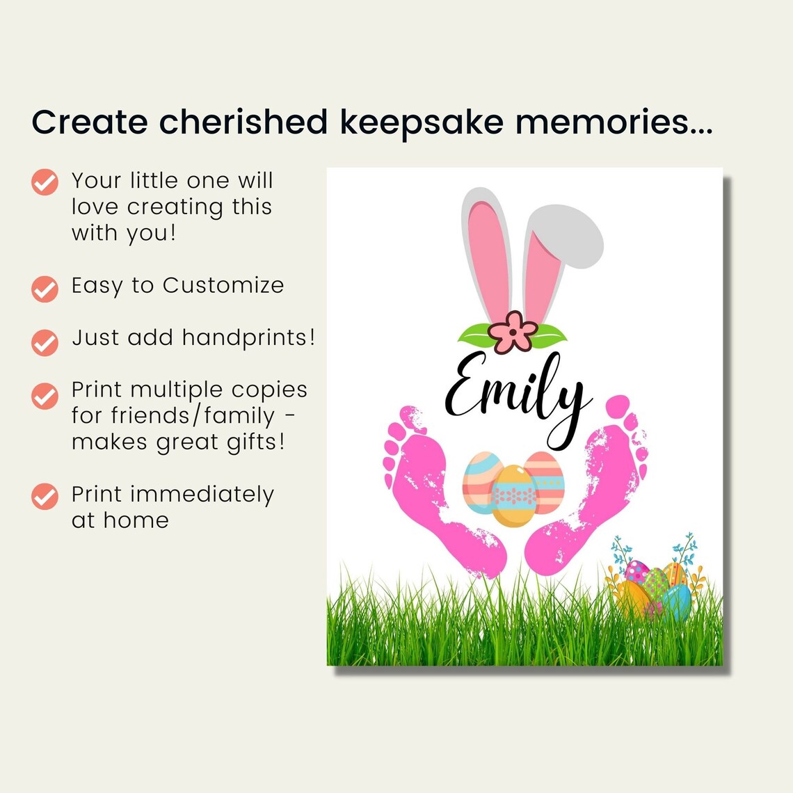 EDITABLE Pink Easter Bunny With Personalized Name Handprint Art Craft ...