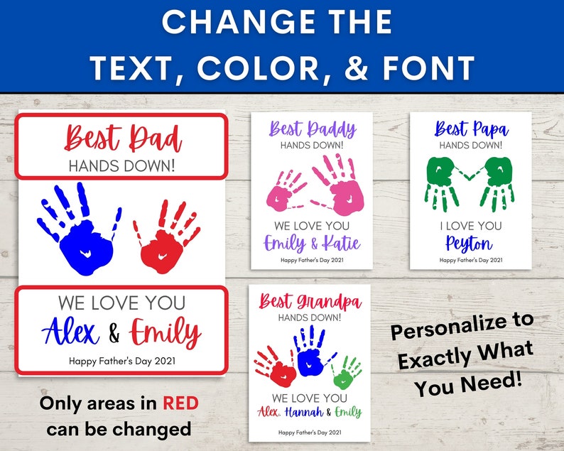 EDITABLE Best Dad Hands Down Printable Handprint Art DIY Father's Day ...