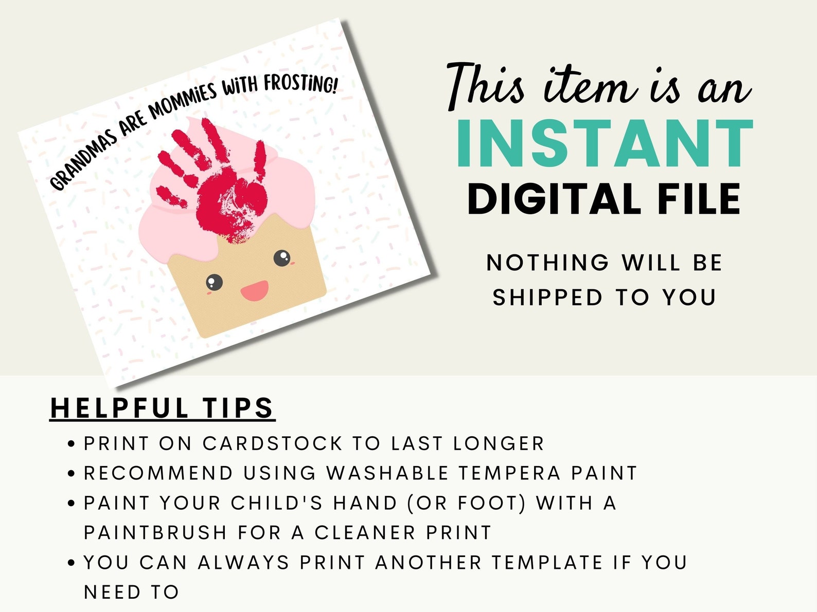 Gift for Grandma Cupcake Handprint Art Craft DIY Card for Granny ...