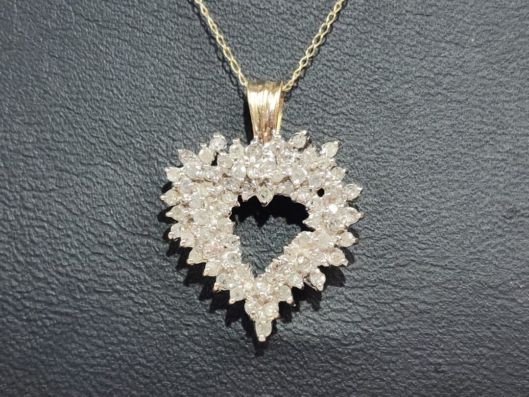 10KT CI Diamond Cluster Heart Pendant W/ 10KT CI 18 Yellow Gold Chain ...