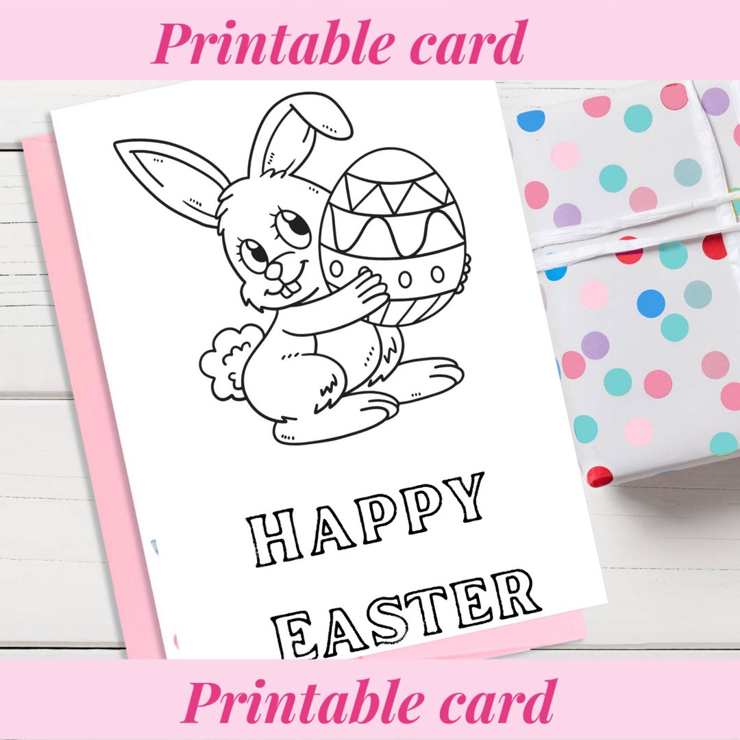 Easter Bunny Card for Kids , Easter Card for Kids , Easter Colouring ...