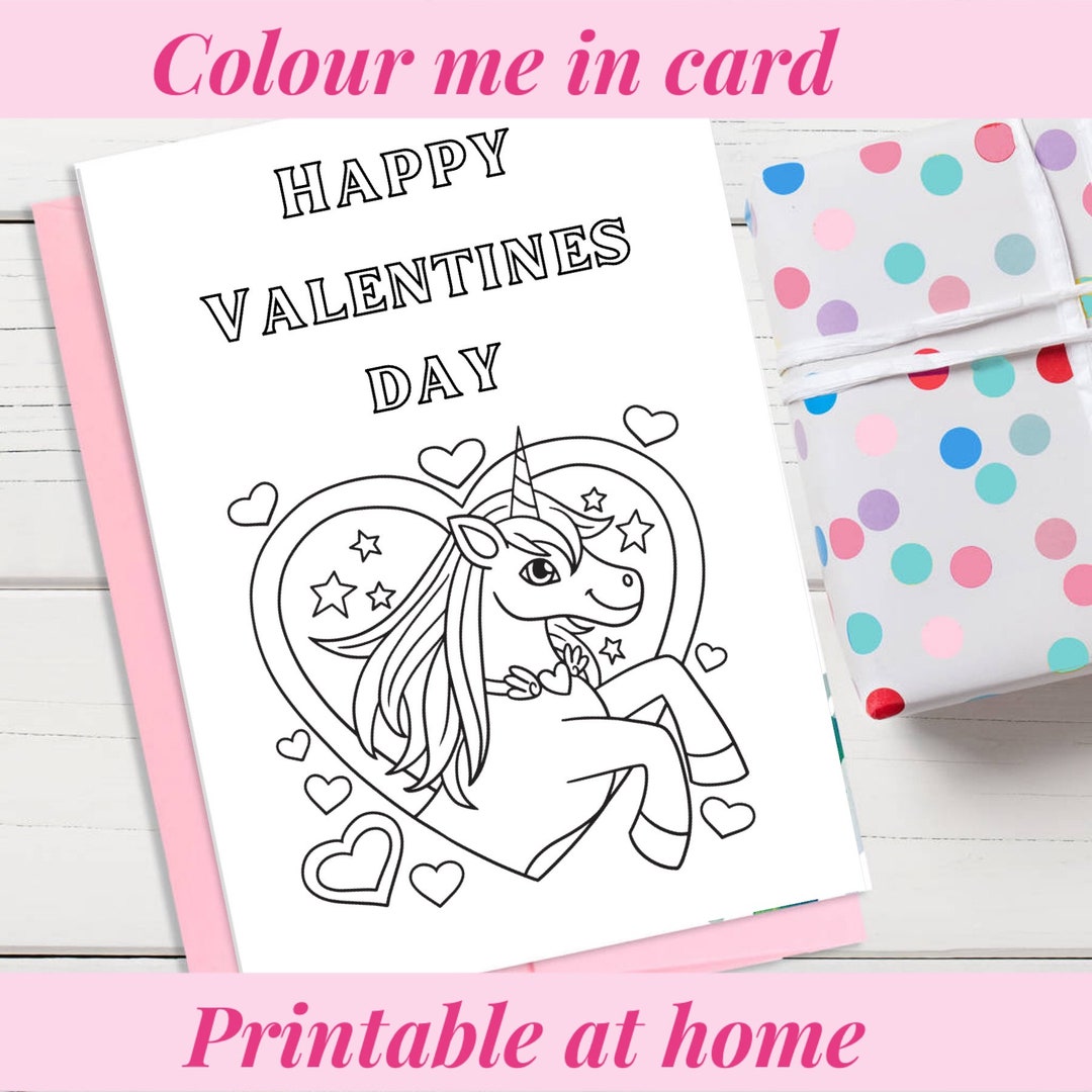 Printable Unicorn Valentines Day Card for Kids, Unicorn Valentines Day ...