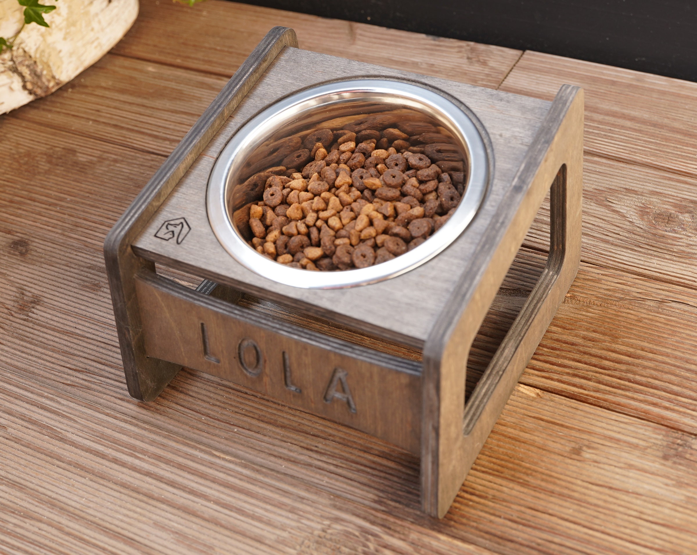 Tilted Bowl Stand 370 Ml With Carved Name Tag Custom Cat or - Etsy