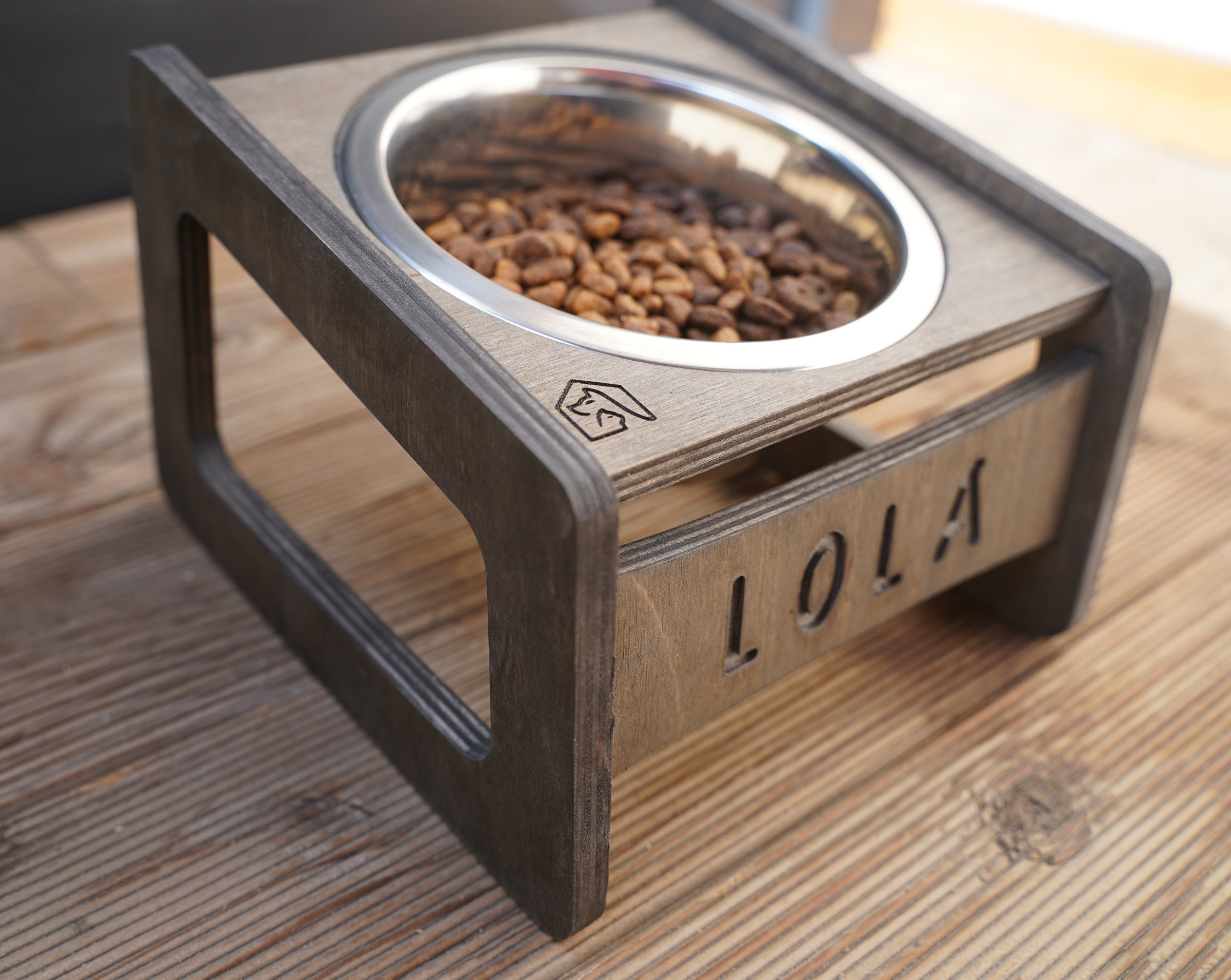 Tilted Bowl Stand 370 Ml With Carved Name Tag Custom Cat or - Etsy