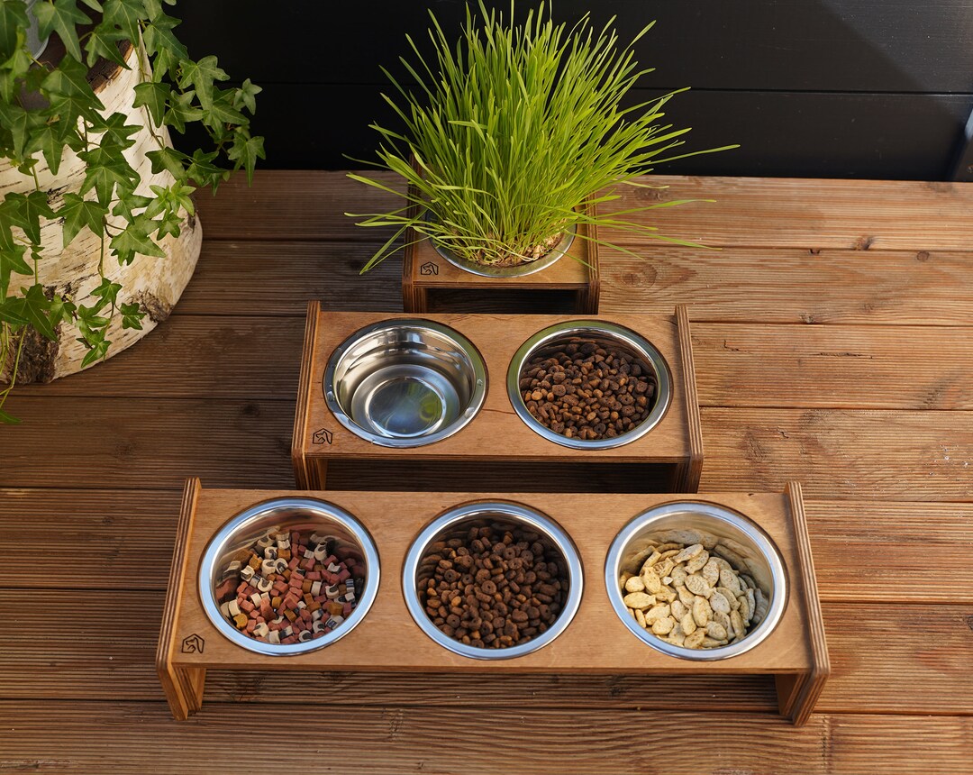 Cat Wooden Bowl Stand 350ml /1.5 Cups, Elevated Feeding Station for ...