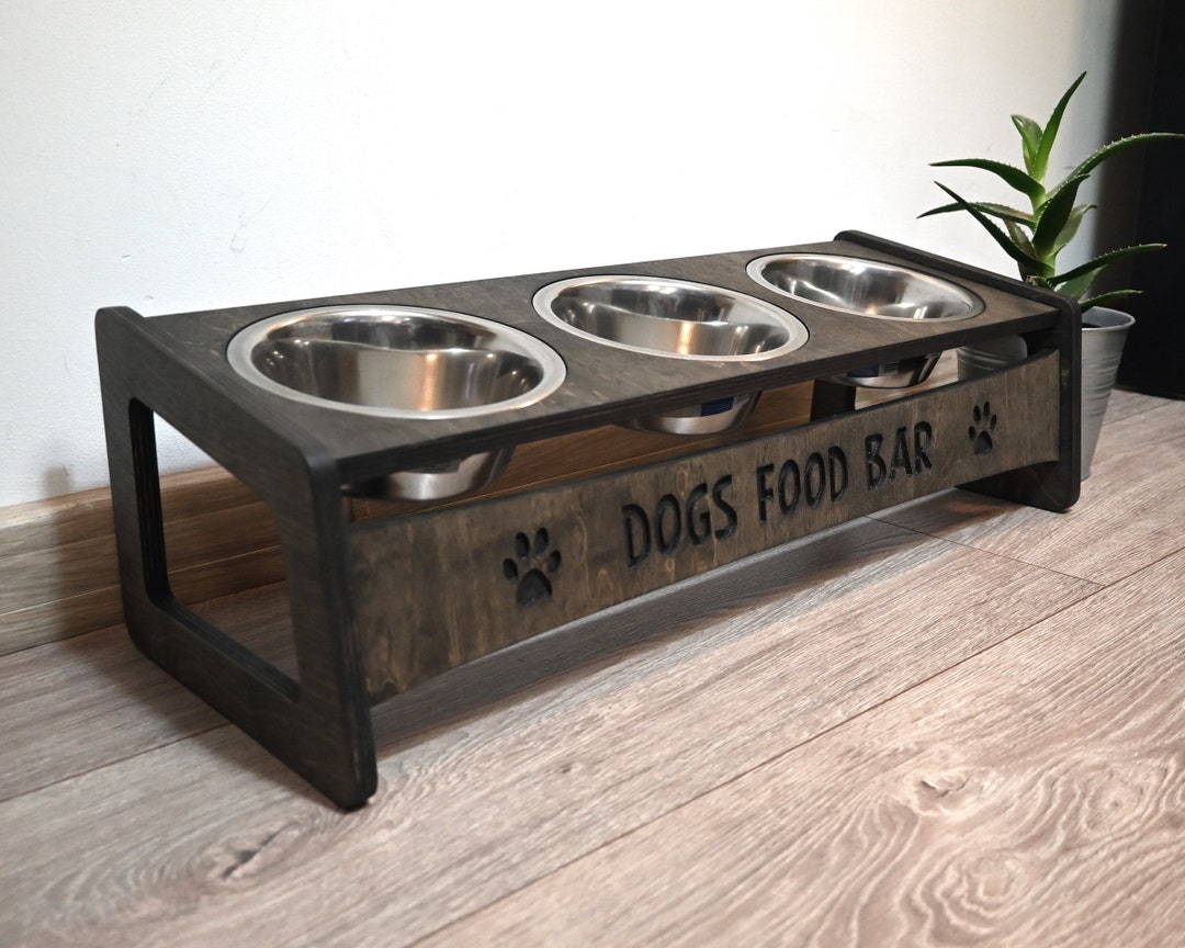 Raised Dog Feeding Station With 3 Bowls X 600ml / 2.5 Cups, Dog ...