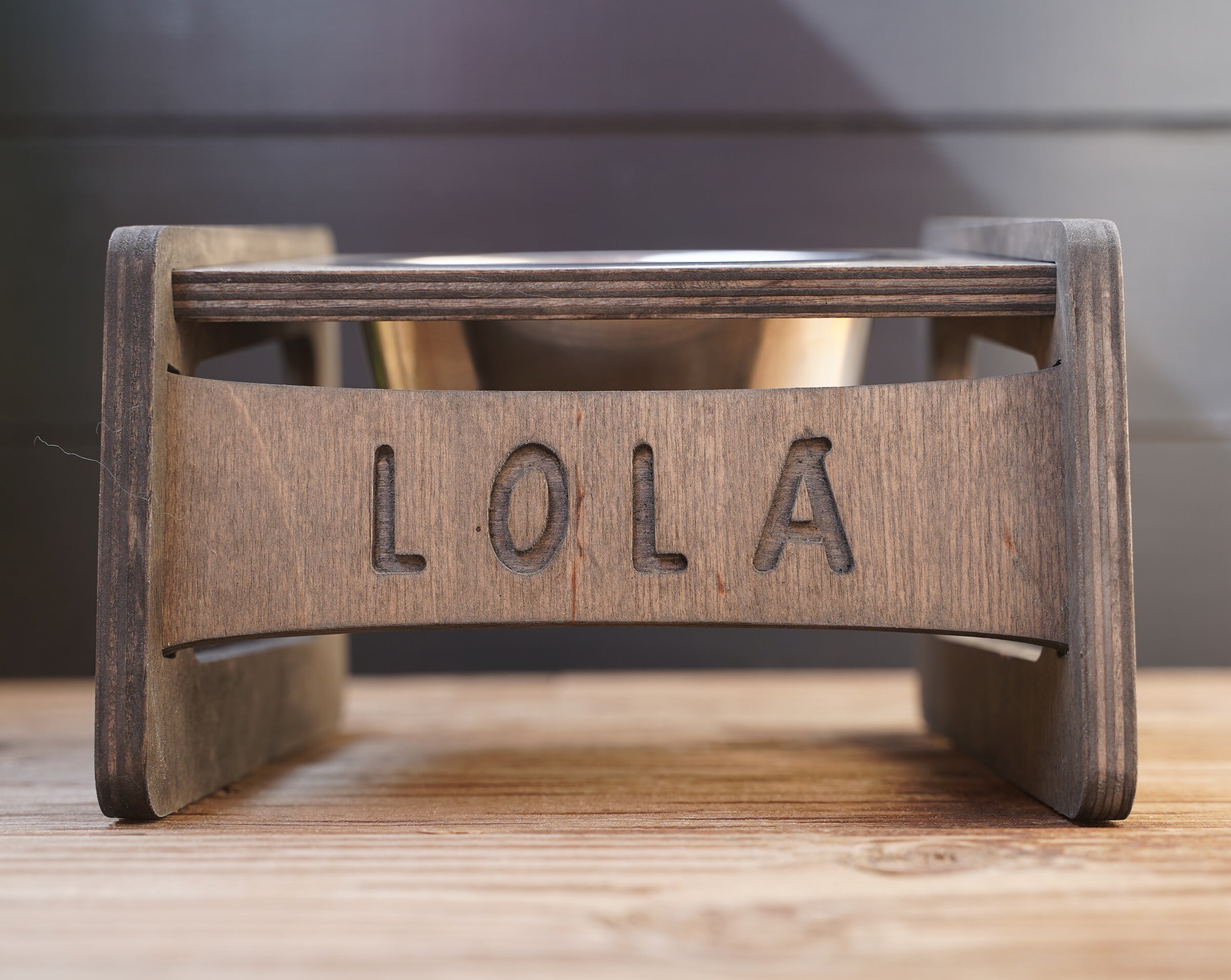 Tilted Bowl Stand 370 Ml With Carved Name Tag Custom Cat or - Etsy