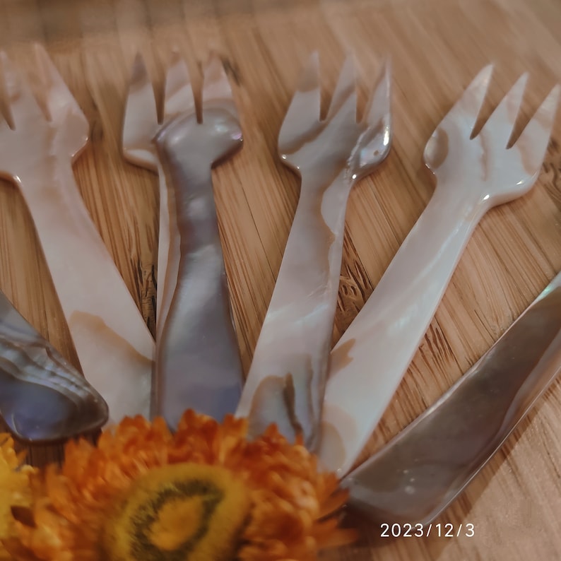 SET of 6 Mother of Pearl Fork, Shell Fork, Sea Shell Fork, Flatware ...