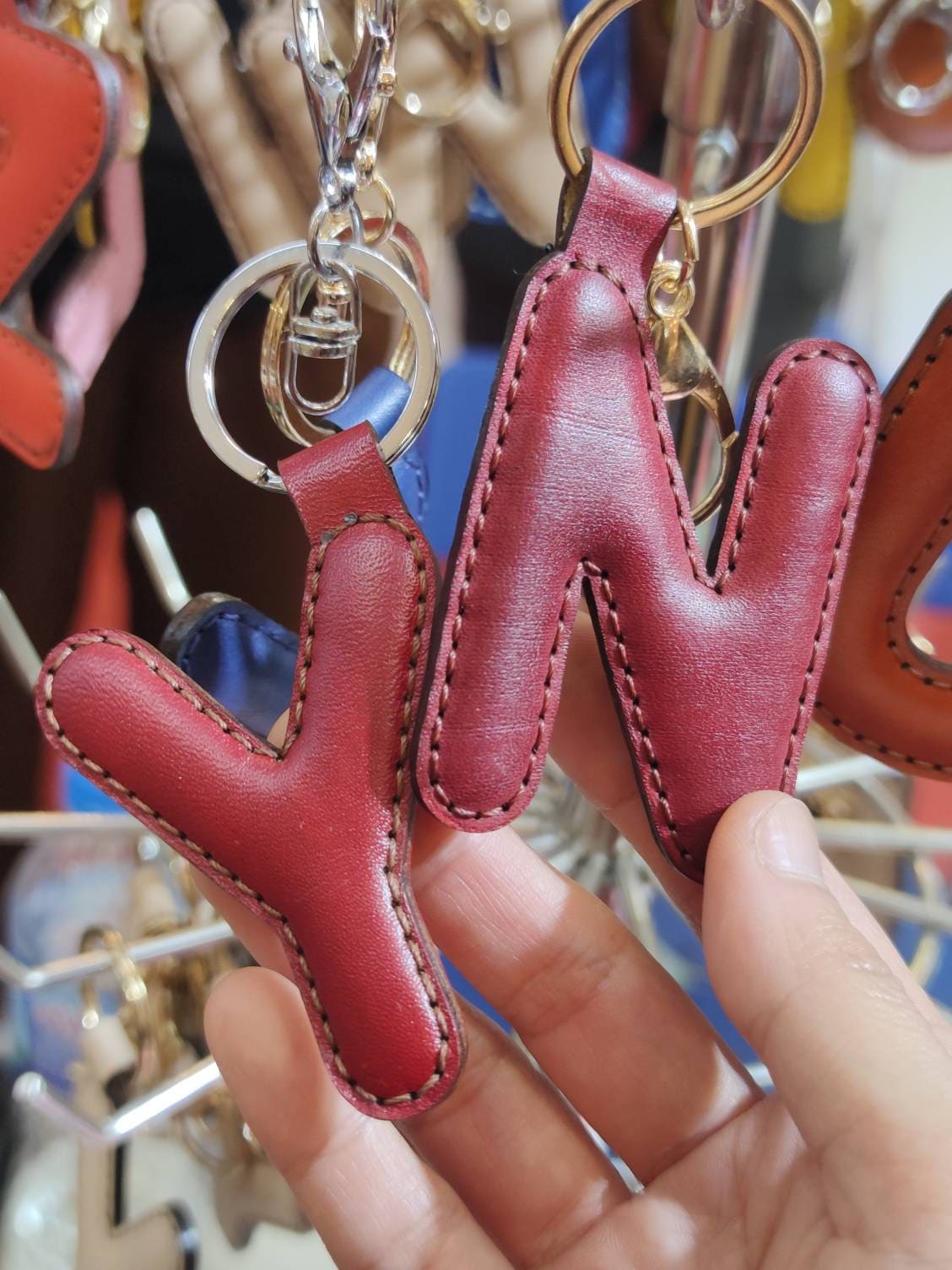 Leather Initial Bag Charm, Initial Key Ring, Leather Key Ring, Leather ...