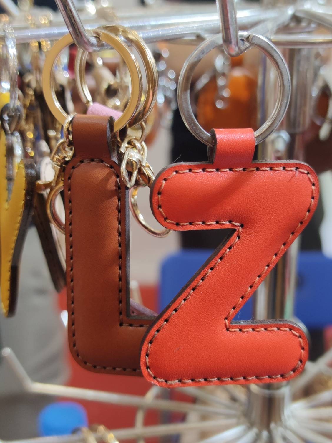 Leather Initial Bag Charm, Initial Key Ring, Leather Key Ring, Leather ...