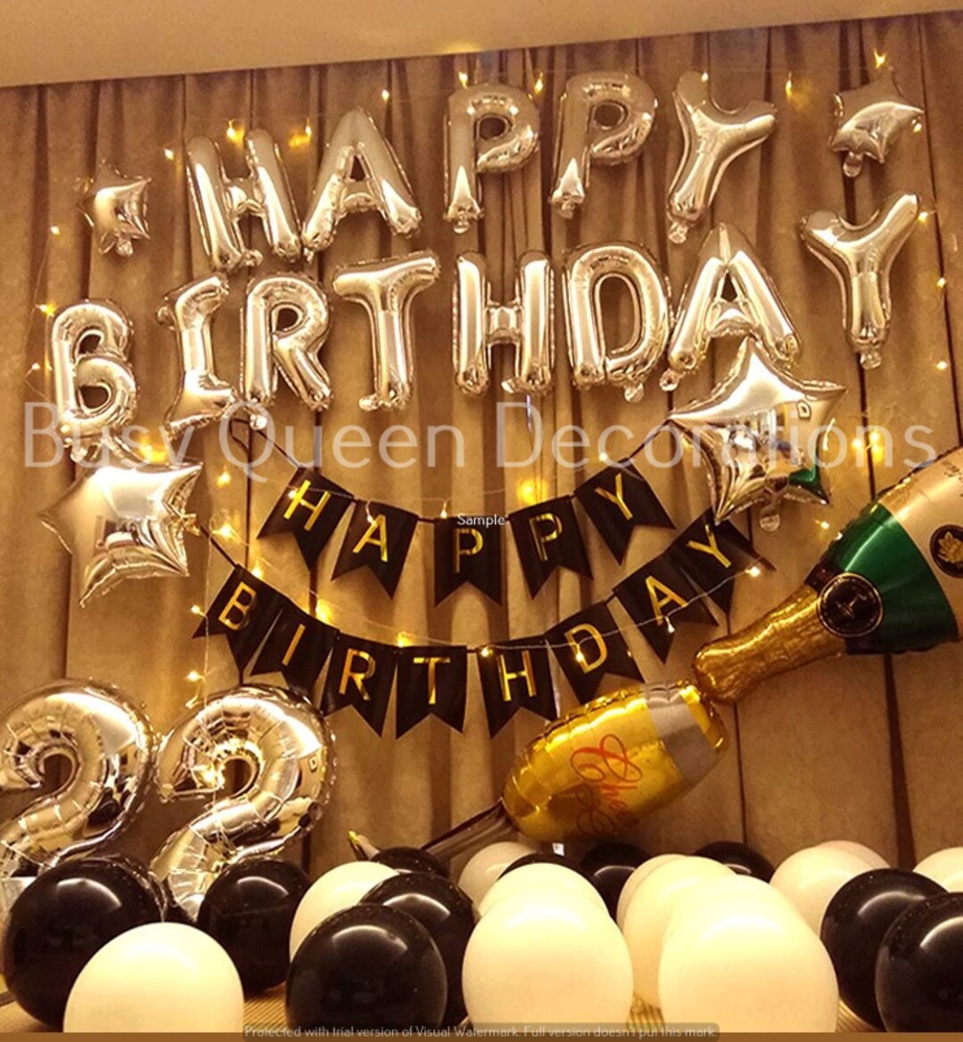 Happy Birthday Balloon Banner | Happy Birthday Balloon Set | Gold ...