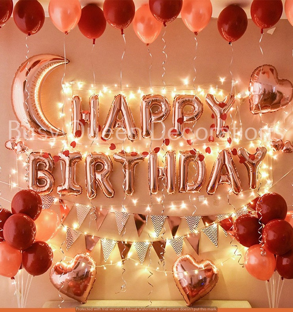 Happy Birthday Balloon Banner | Rose Happy Birthday Balloon Set ...