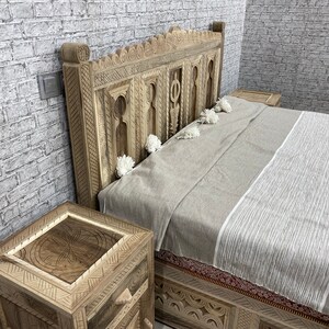 Stunning Moroccan Bed Frame, Berber Wood Craved Bed Frame, Bohemian Bed ...