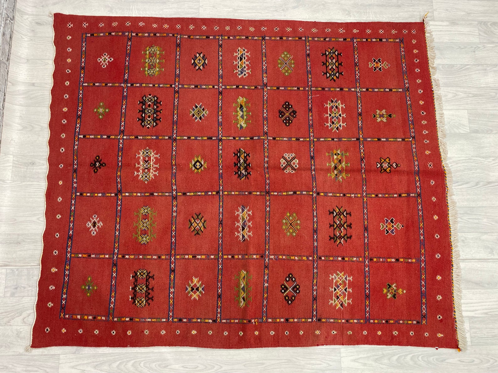 Fantastic and Square Berber kilim Flat woven Moroccan Rug | Etsy