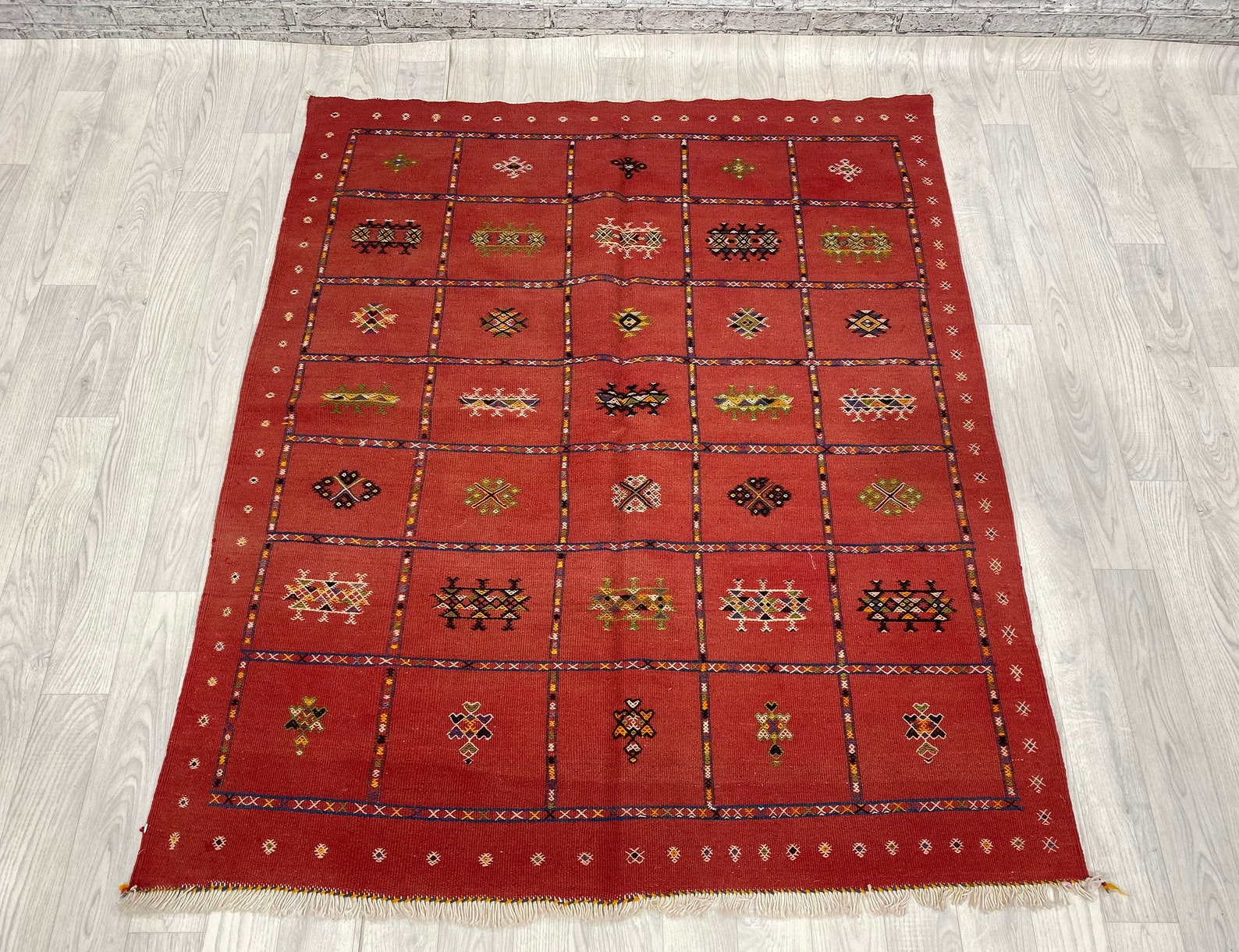 Fantastic and Square Berber kilim Flat woven Moroccan Rug | Etsy