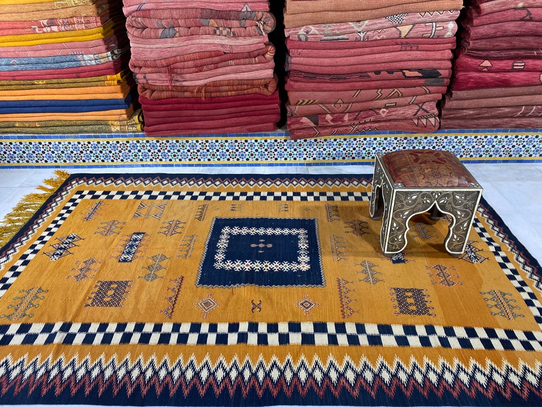 Old Yellow Rug, Moroccan Taznakht Kilim, Home Carpet 176 X 278 Cm - Etsy