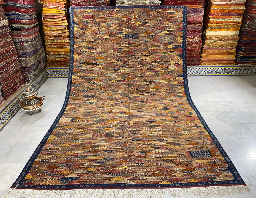 Stunning Berber Kilim, Multi Color Rug, Big Area Rug, Moroccan Berber ...