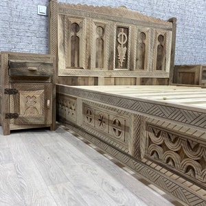 Stunning Moroccan Bed Frame, Berber Wood Craved Bed Frame, Bohemian Bed ...