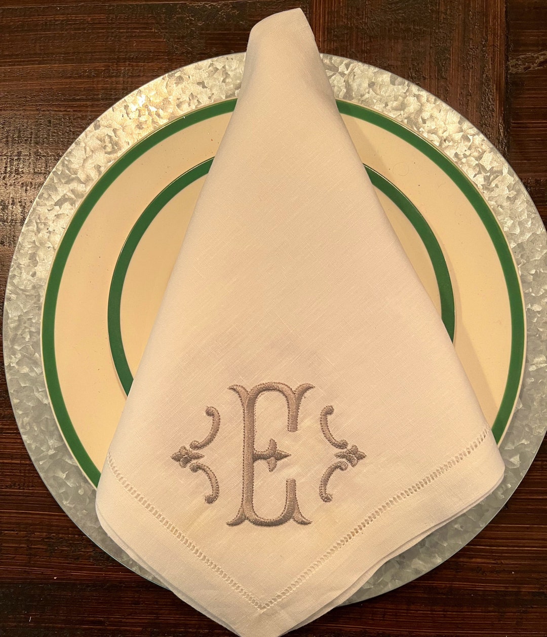 Embroidered Linen Dinner Napkins, Single Letter Monogram Napkins ...