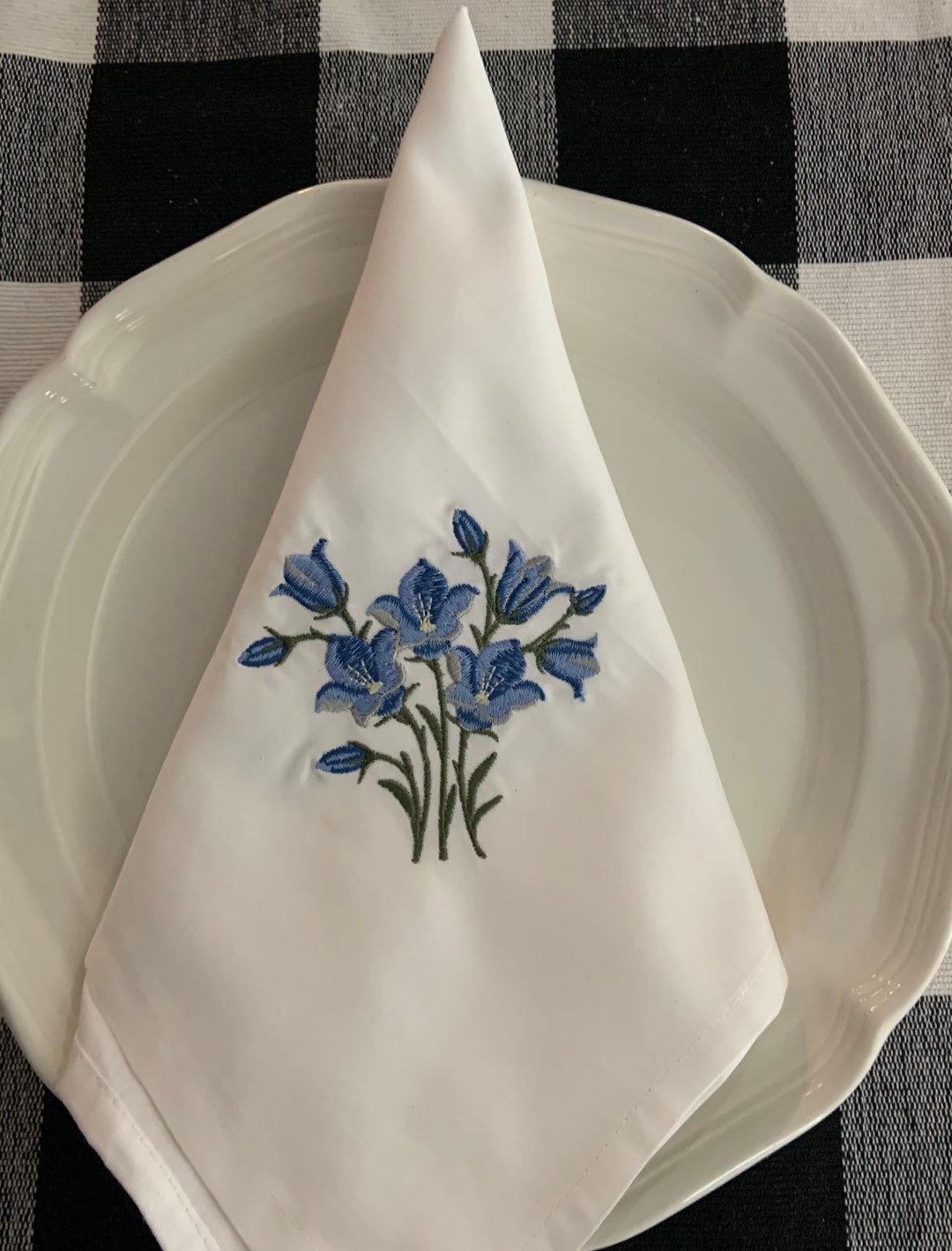 Embroidered Linen Napkins, Bluebell Napkins, Cloth Napkins, Cotton ...