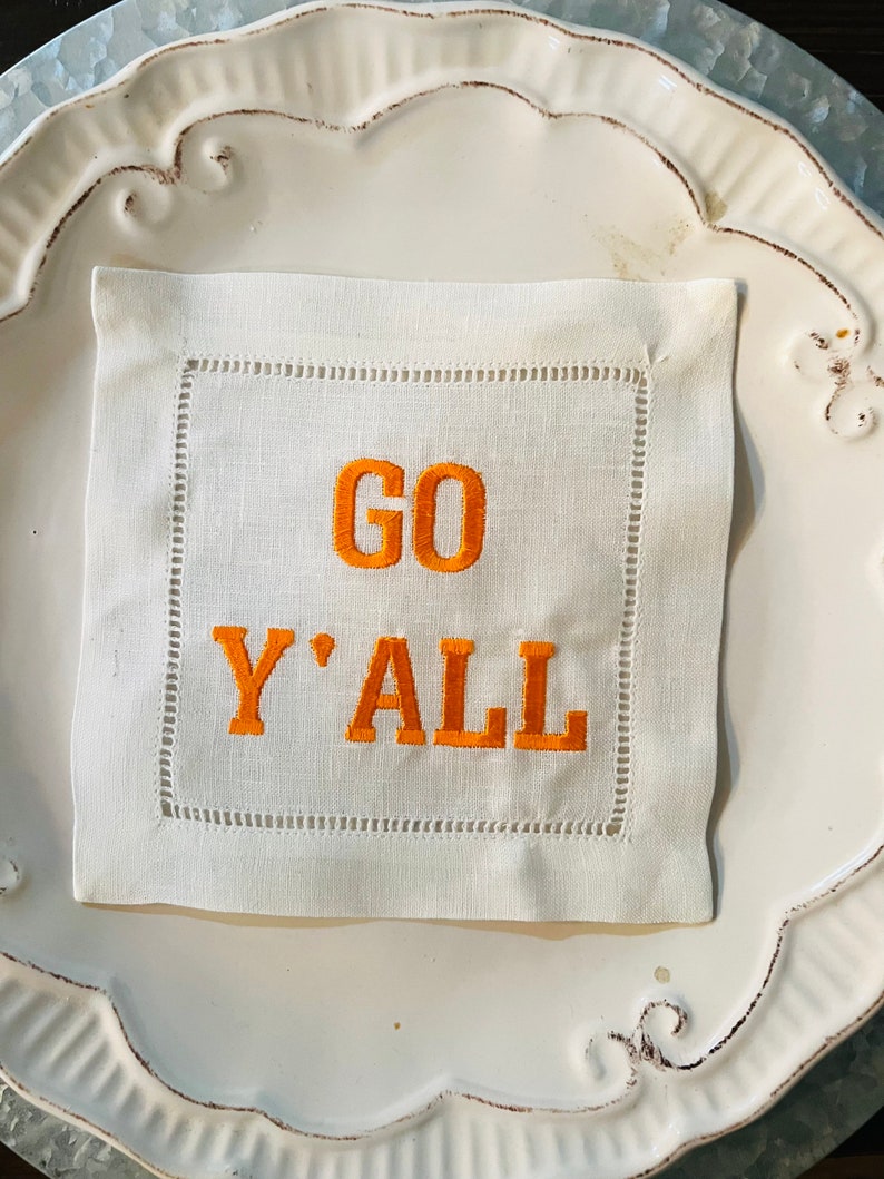 Football Cocktail Napkins, Linen Cocktail Napkins, Set of Cocktail ...