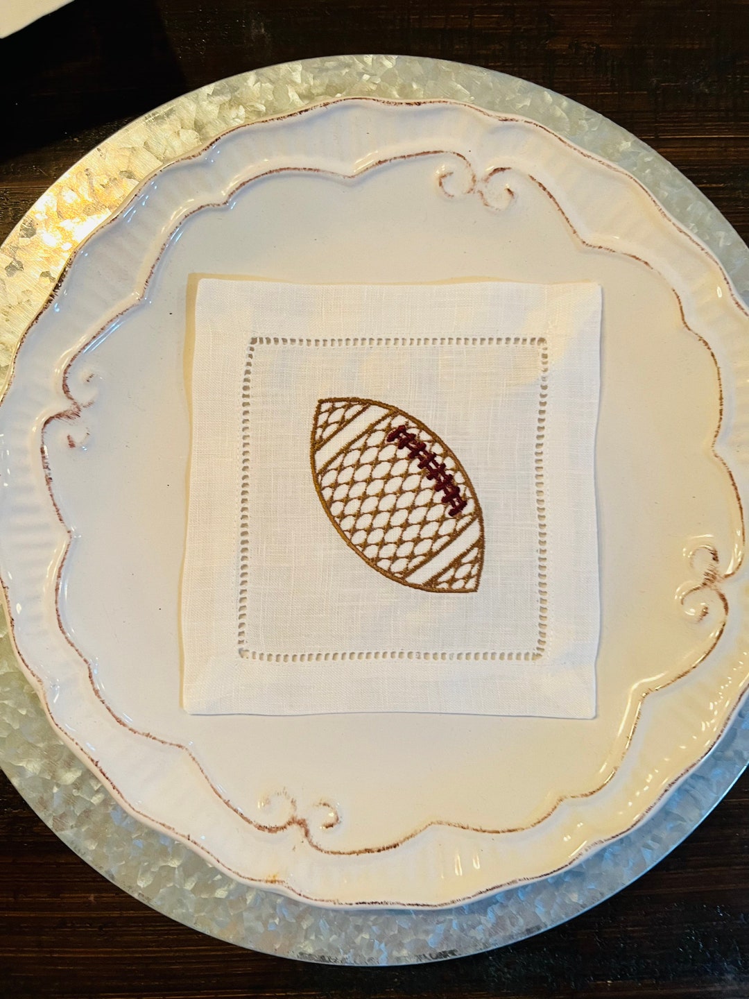 Embroidered Linen Cocktail Napkins. Football Napkins. Football Team ...