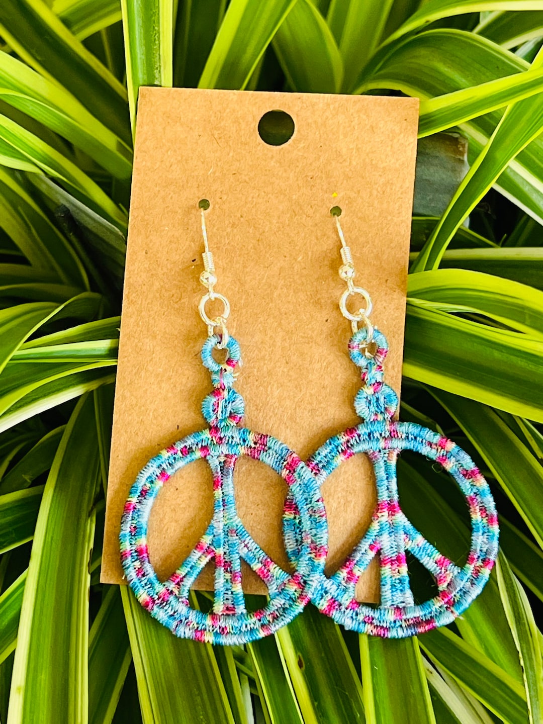 Embroidered Earrings, Peace Sign Earrings, Dangle Earrings, Retro ...