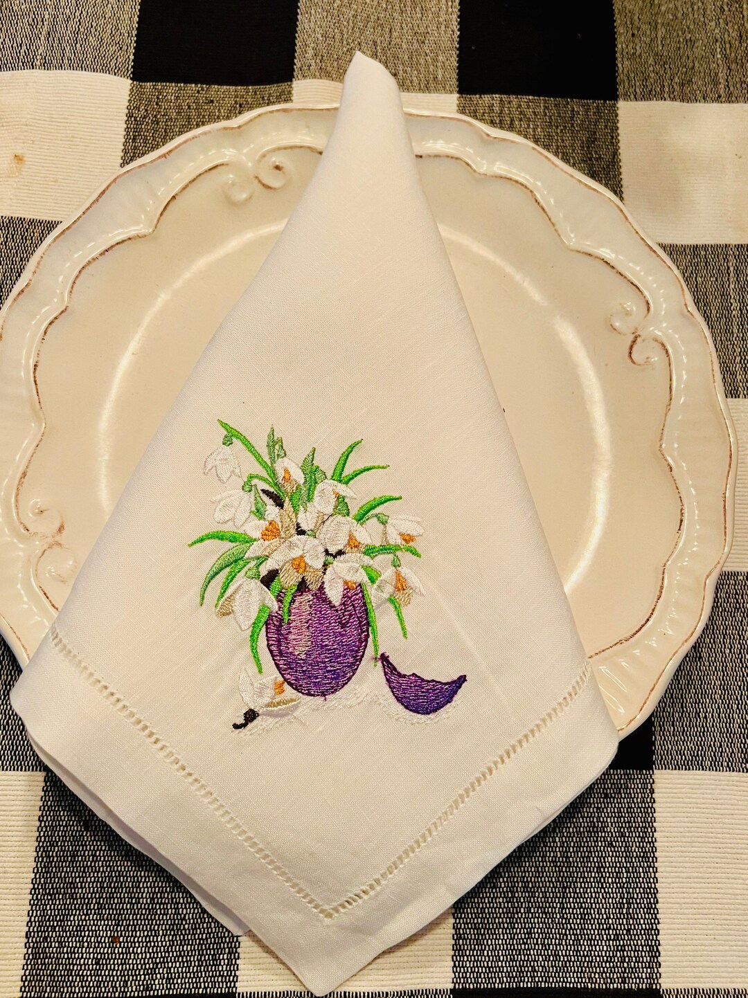 Embroidered Linen Dinner Napkins, Easter Napkins, Flower Napkins ...