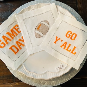 Football Cocktail Napkins, Linen Cocktail Napkins, Set of Cocktail ...