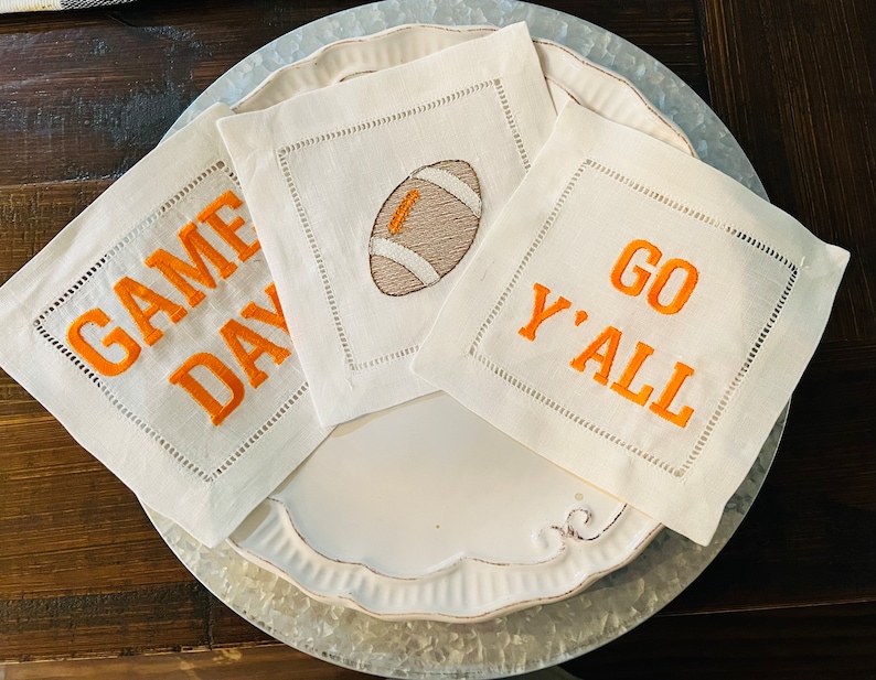 Football Cocktail Napkins, Linen Cocktail Napkins, Set of Cocktail ...