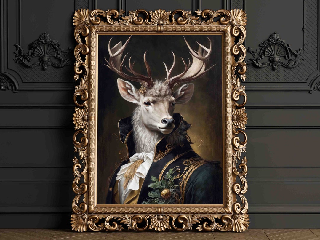 Stag Vintage Renaissance Animal Portrait Oil Painting, Deer, Quirky ...