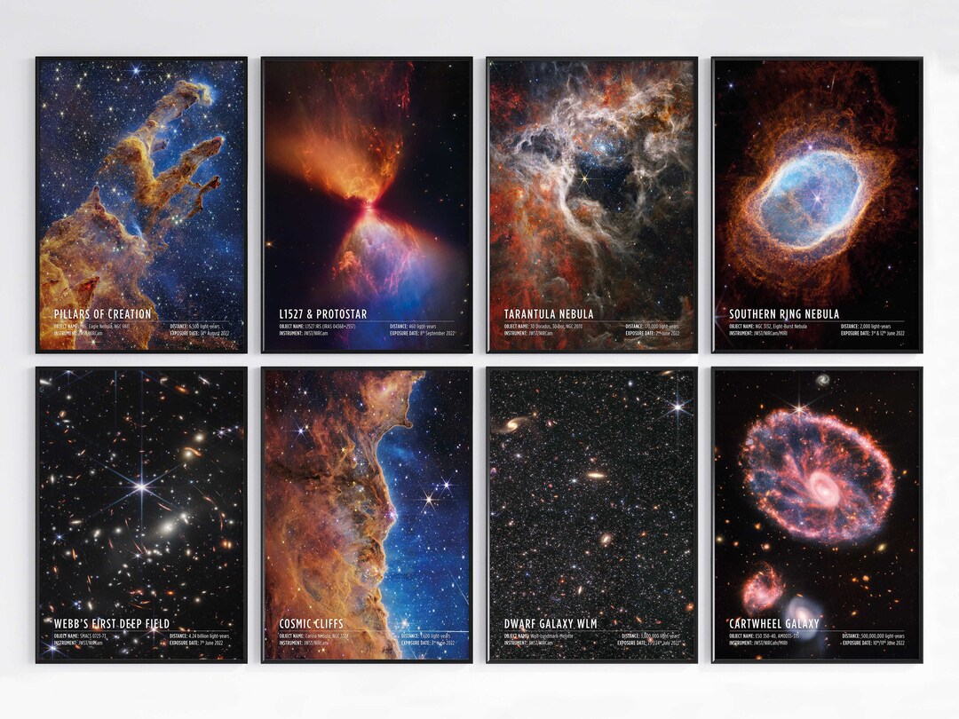 James Webb Space Telescope Poster Prints Set, JWST, NASA, Hubble, Wall ...