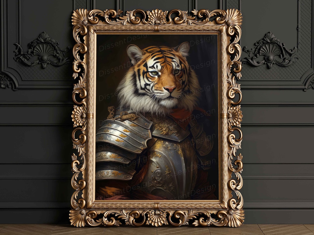 Tiger Vintage Renaissance Animal Portrait Oil Painting, Quirky Animal ...