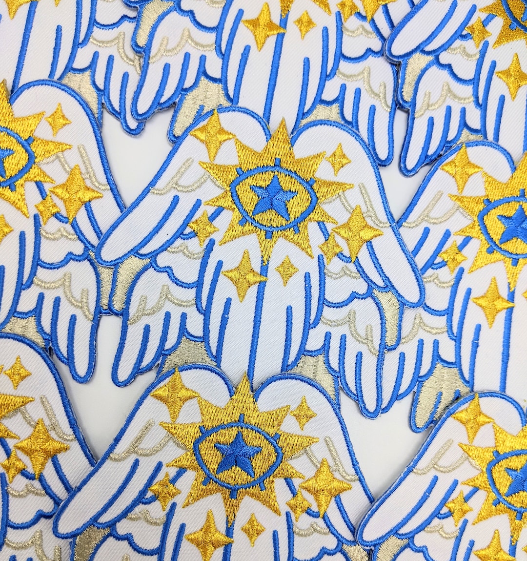 Sweet Seraphim Iron on Embroidered Patch - 4 Inch Angel Metallic Gold ...