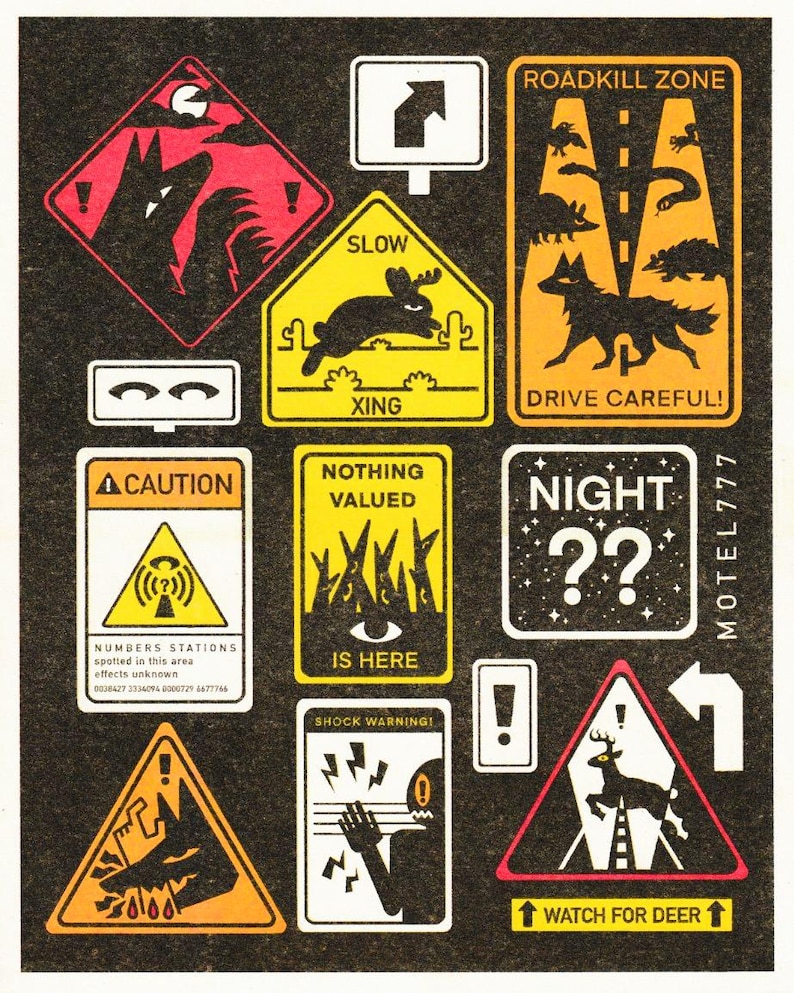 Roadsigns Risograph Print - 8x10 Inch Cardstock Urban Travel Home Decor ...
