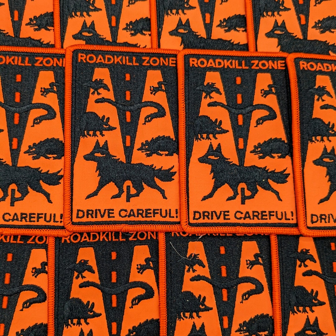 ROADKILL ZONE Reflective Iron-on Patch - 4 Inch Caution Road Sign ...