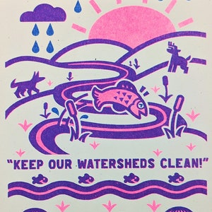 Keep Our Watersheds Clean Risograph Print - 5 X 7 Inch Wall Decor ...