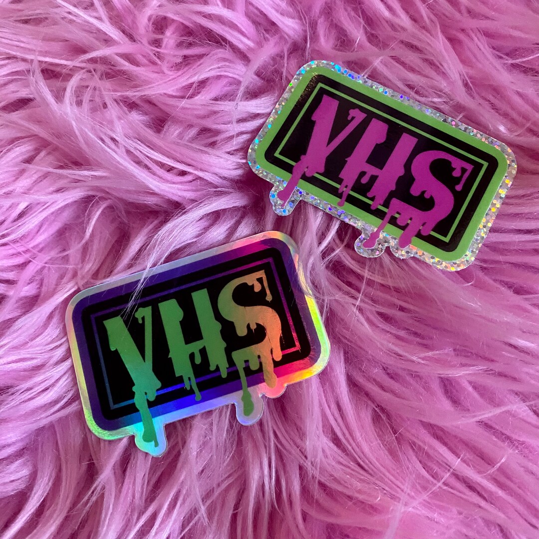 VHS Slime 90s Nostalgia Holographic or Glitter Vinyl Stickers CHOOSE ...