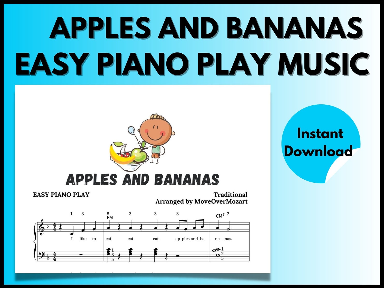 Piano Music Sheets Apples and Bananas Instant DIGITAL MUSIC - Etsy Canada