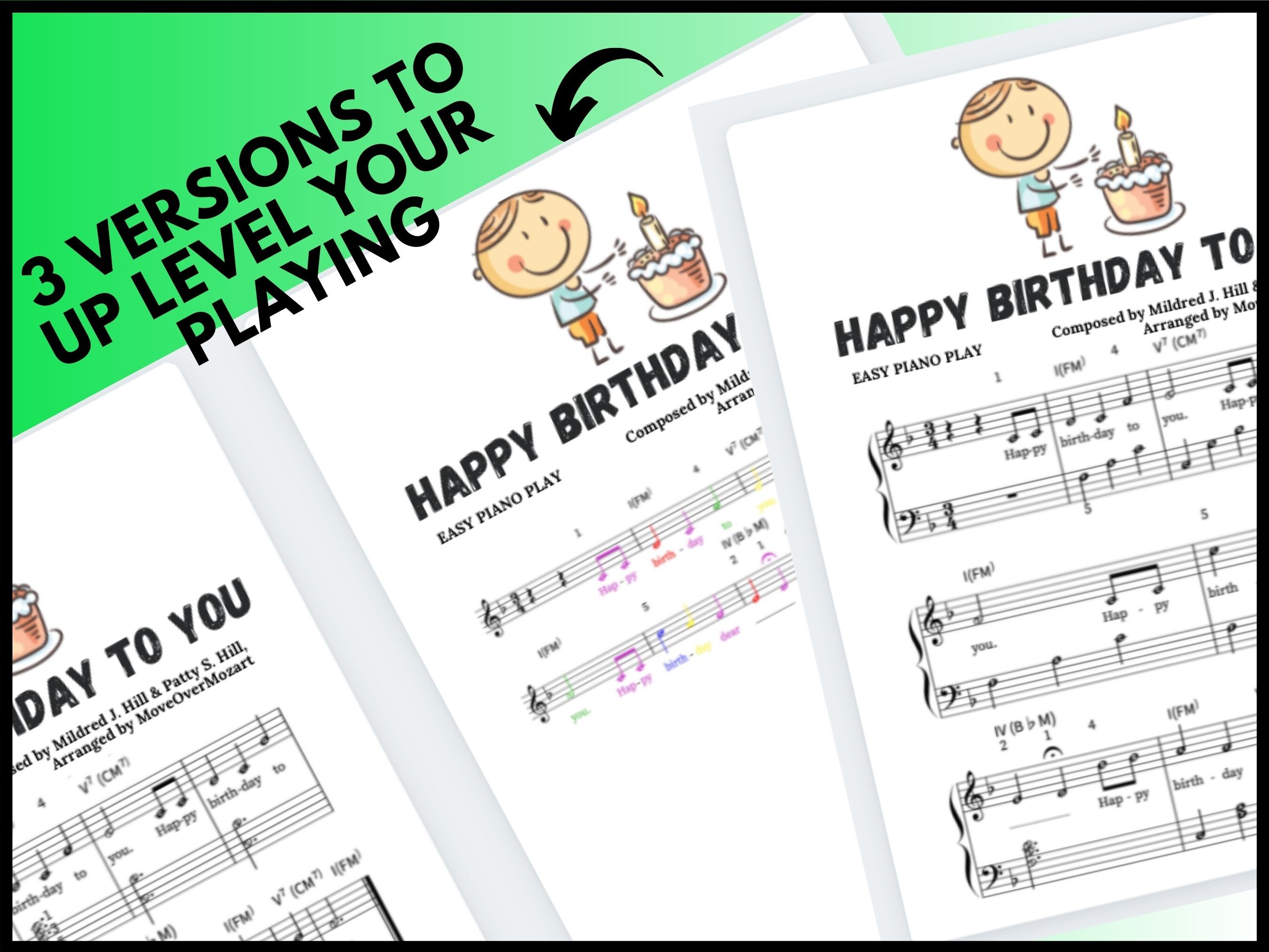 Happy Birthday to You Piano Sheet Music Instant DIGITAL MUSIC DOWNLOAD ...