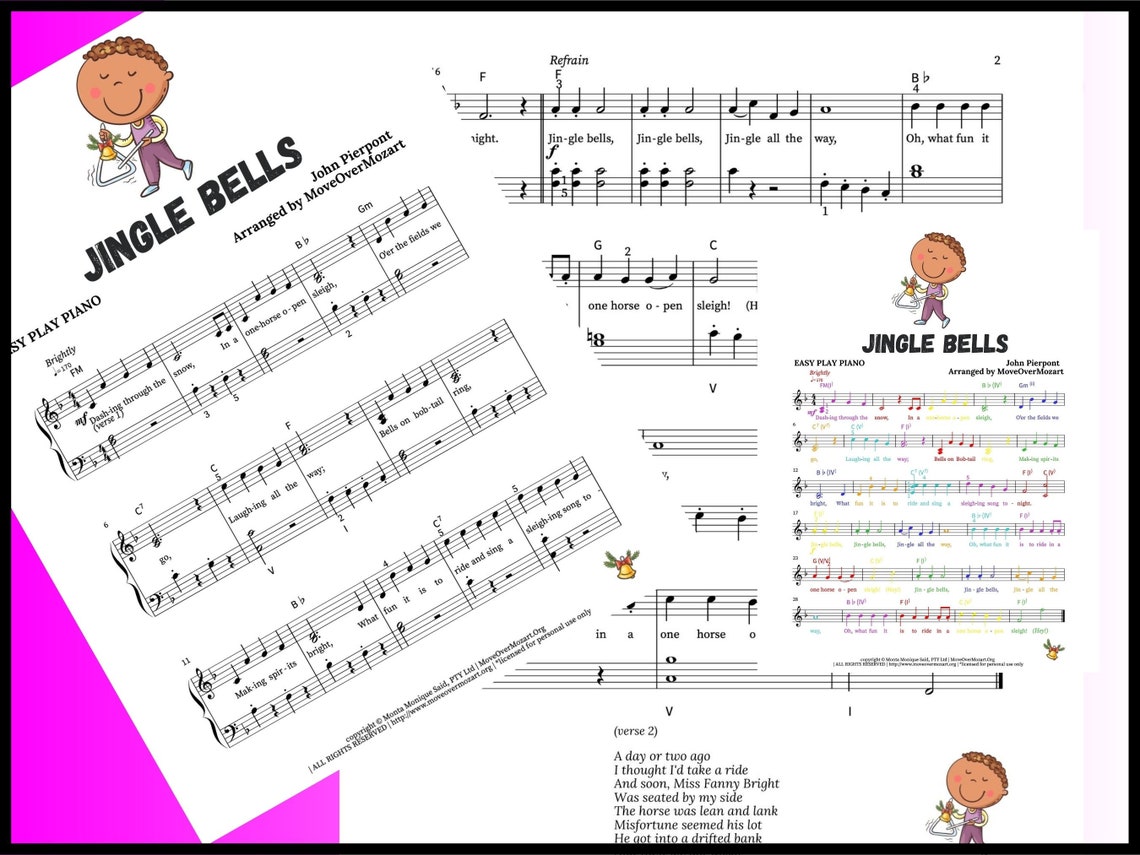 Jingle Bells, Christmas Sheet Music, Easy Piano Music for Beginners ...