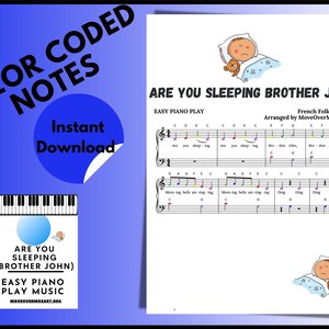 Piano Music Sheets| Are You Sleeping (brother John) | Instant DIGITAL ...