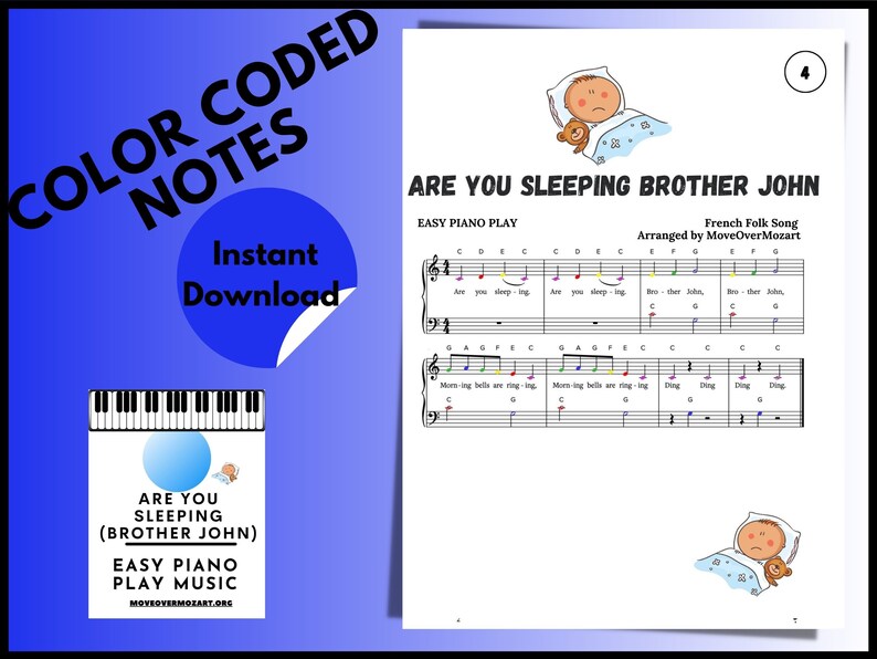 Piano Music Sheets| Are You Sleeping (brother John) | Instant DIGITAL ...