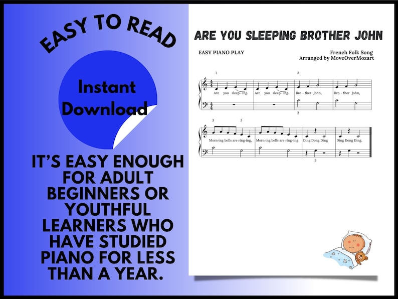 Piano Music Sheets| Are You Sleeping (brother John) | Instant DIGITAL ...
