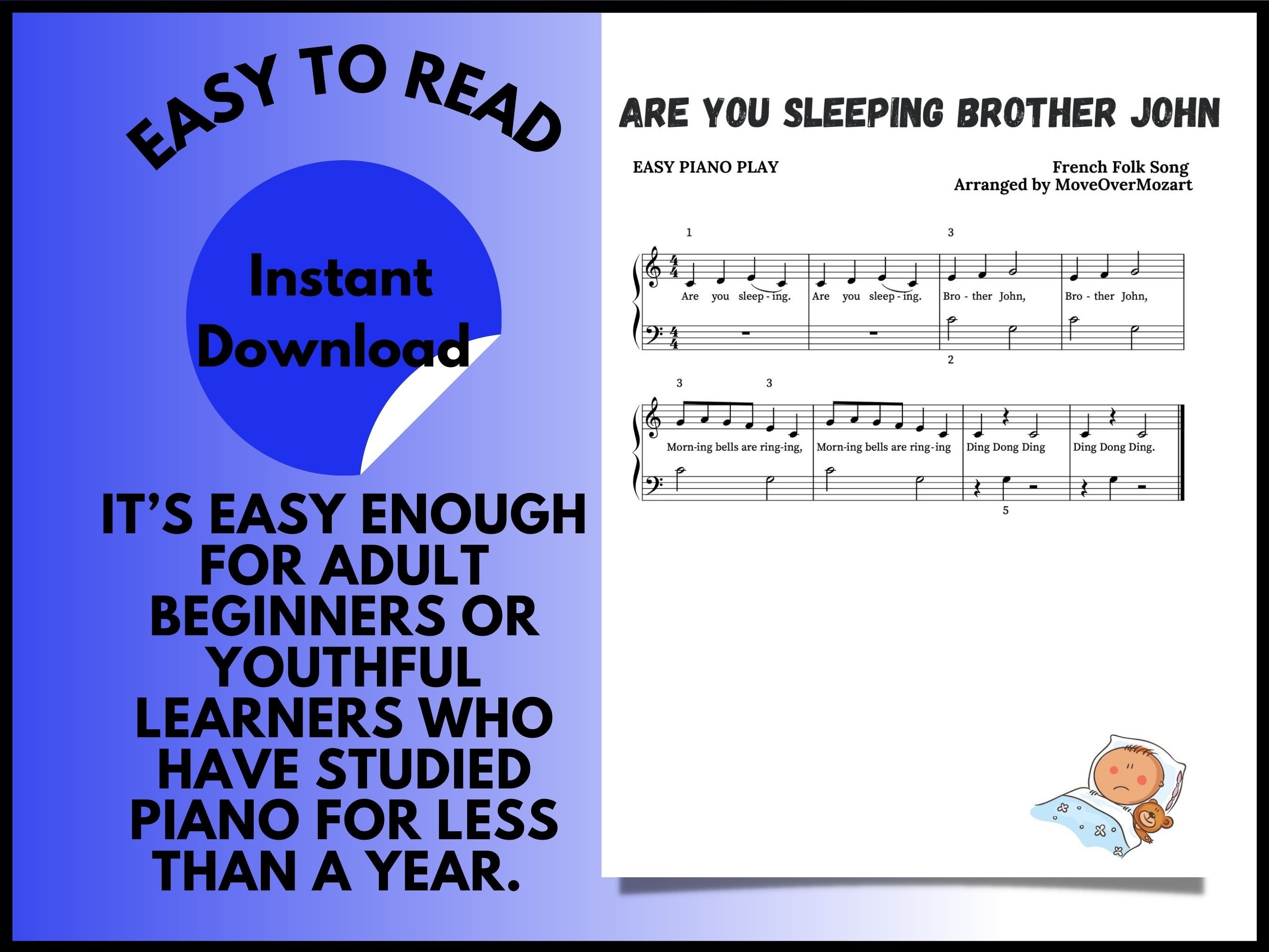 Piano Music Sheets Are You Sleeping Brother John Instant DIGITAL MUSIC ...