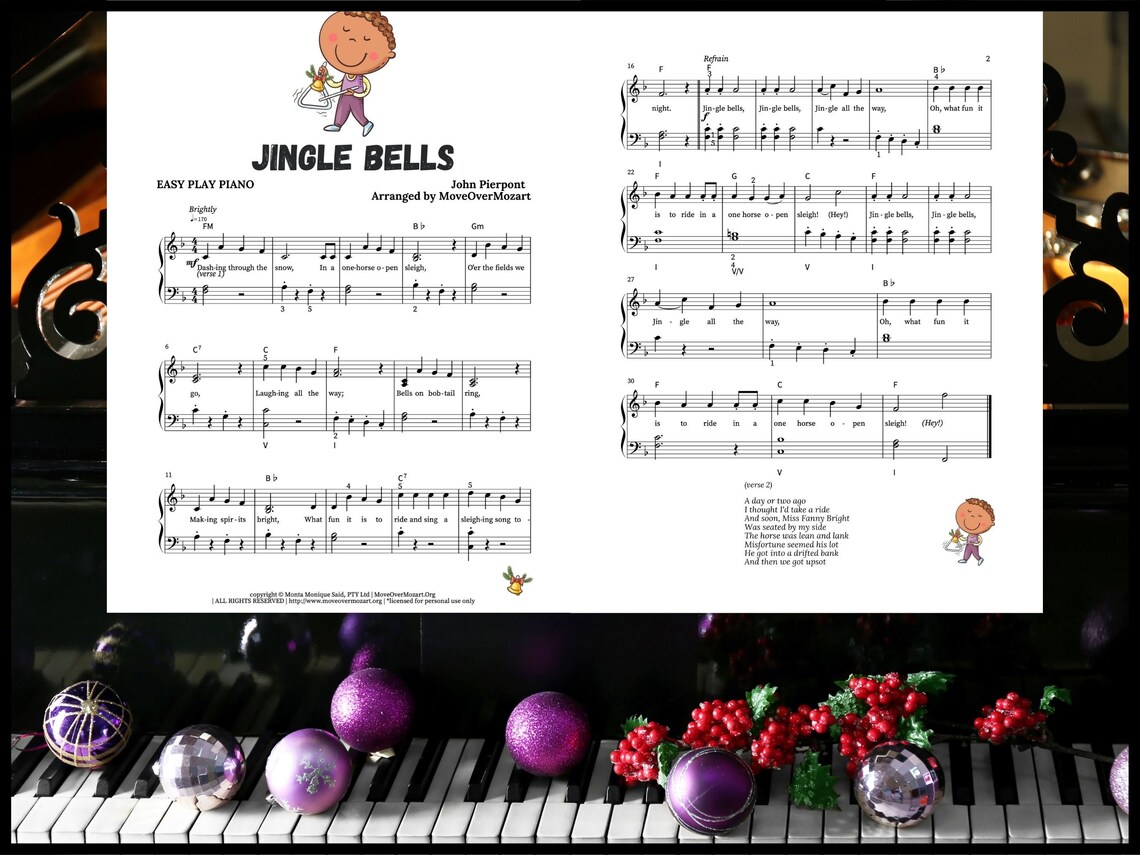 Jingle Bells, Christmas Sheet Music, Easy Piano Music for Beginners ...