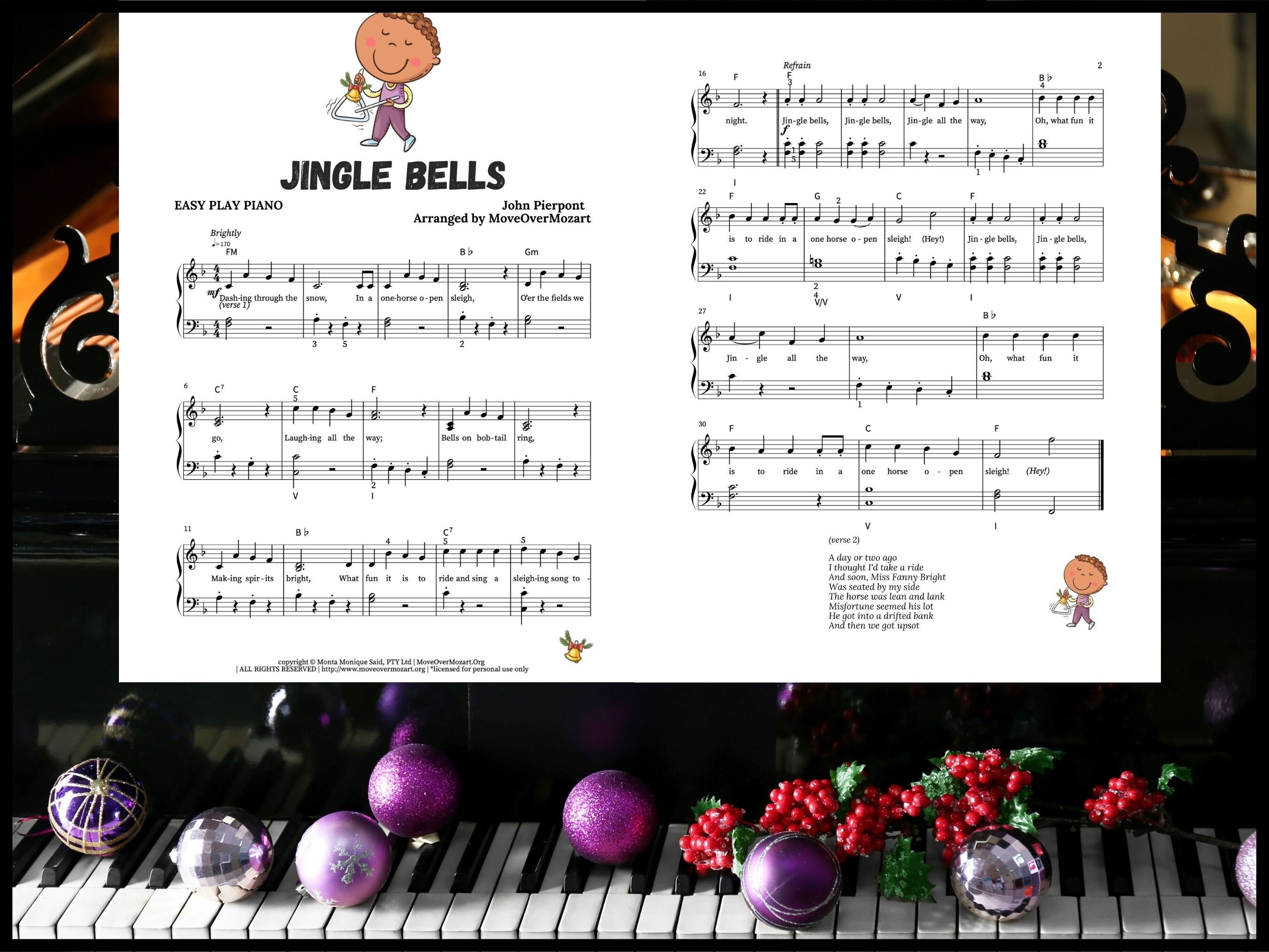 Jingle Bells, Christmas Sheet Music, Easy Piano Music for Beginners ...