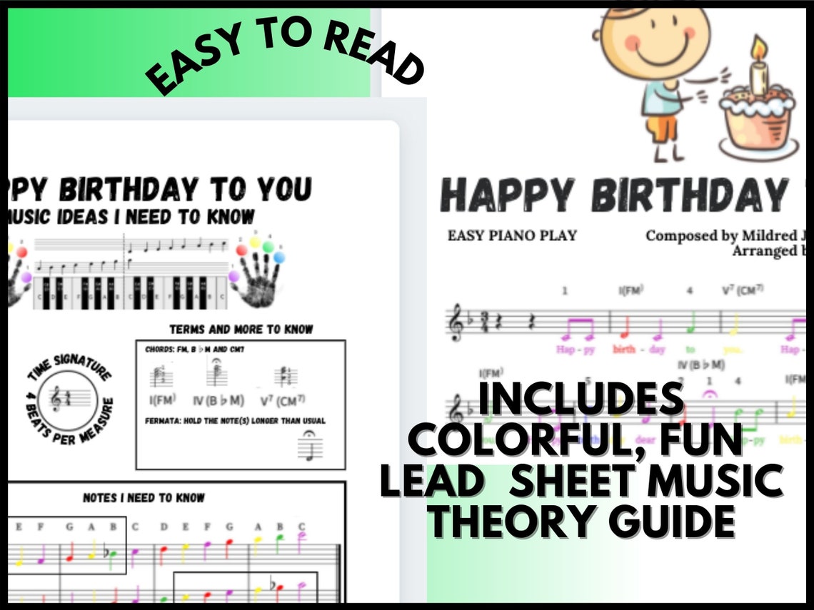 Happy Birthday to You Piano Sheet Music Instant DIGITAL MUSIC DOWNLOAD ...