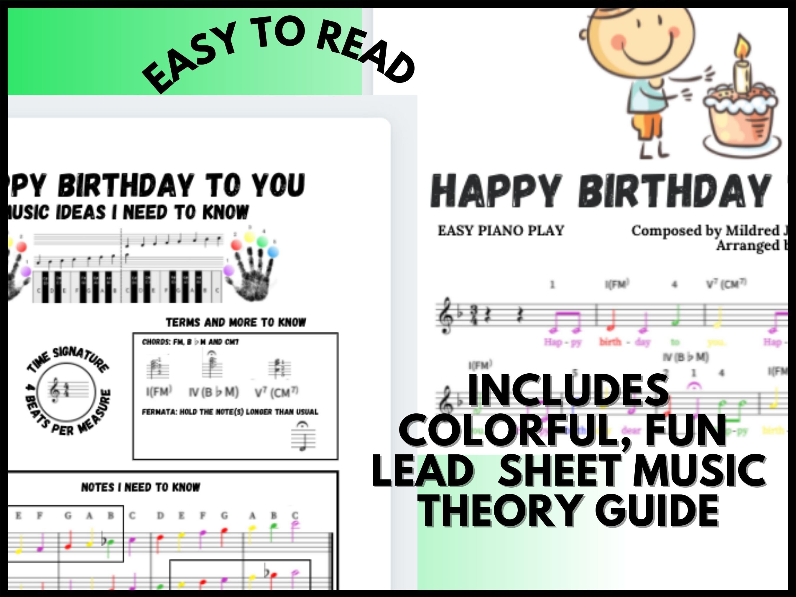 Happy Birthday to You Piano Sheet Music Instant DIGITAL MUSIC DOWNLOAD ...